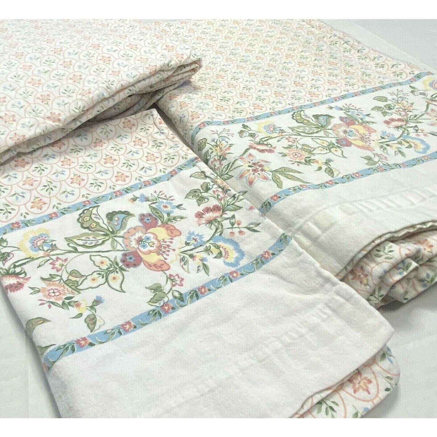 Vintage Floral Flannel Twin Sheet Set: 1990s Spiegel Portugal Cotton ...