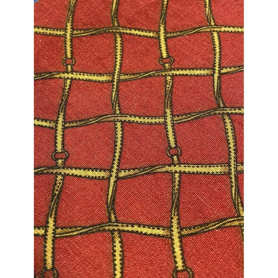 Vintage Equestrian Fabric: Brick Red & Gold Horse Bit Print - Etsy