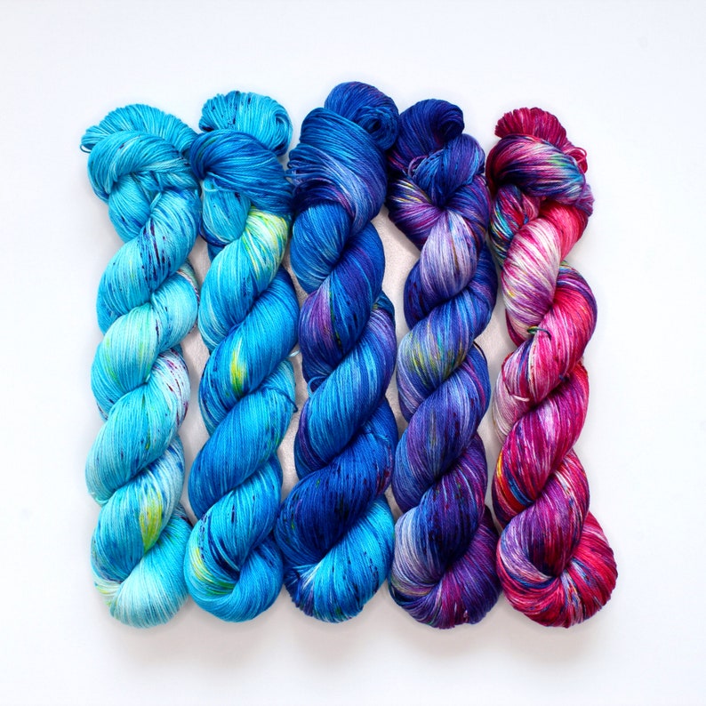 Hand Dyed Yarn - Set of 5 Skeins - Dreaming Of... Set 1, Blue to Pink ...
