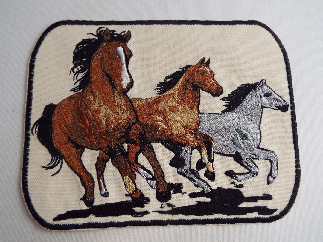 Three Running Horses Embroidered Iron-on Jacket Patch - Etsy