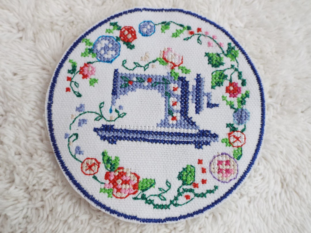 Needlepoint Blue Antique Sewing Machine Embroidery Iron-on Patch - Etsy