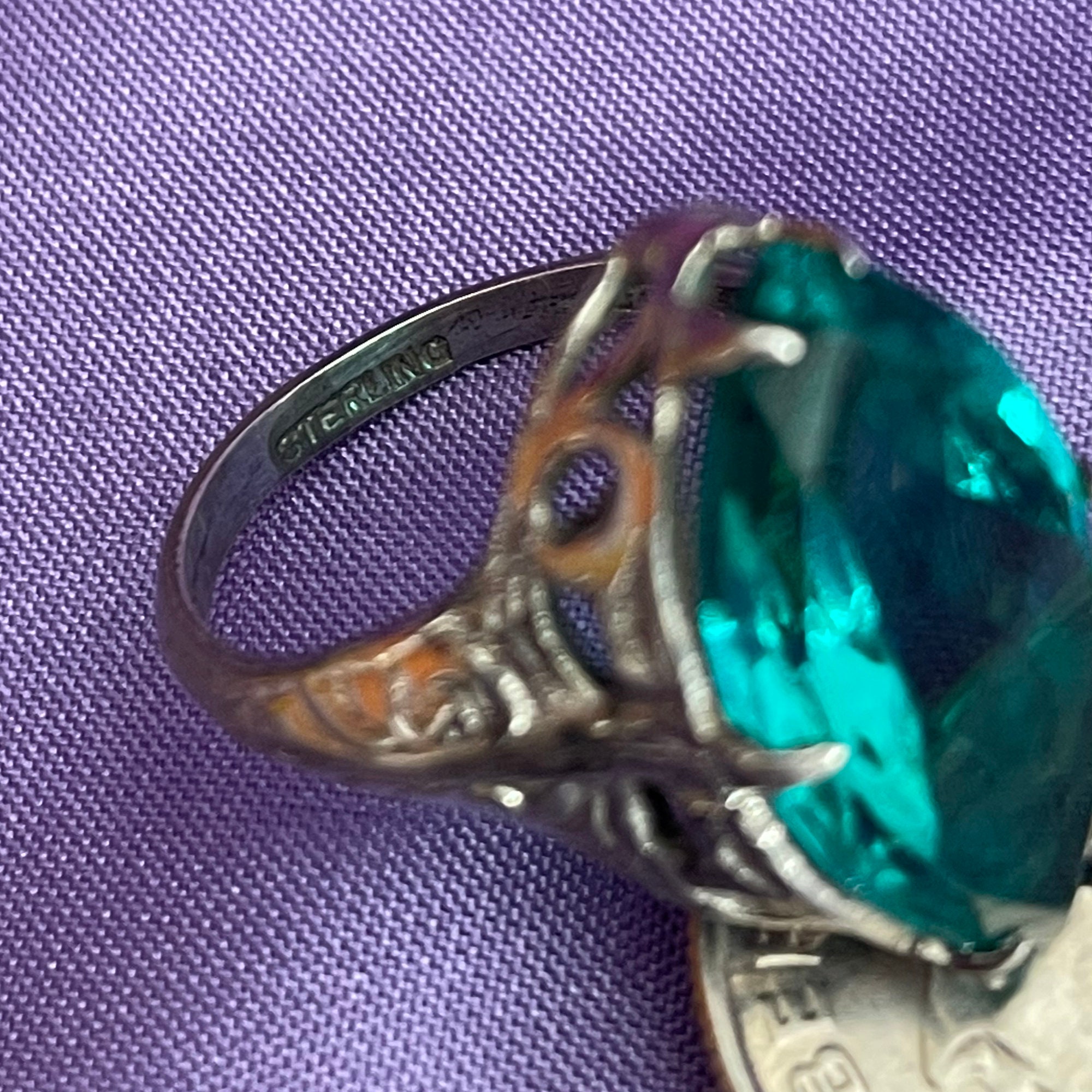 Art Deco Beveled Emerald Green Glass Ring. Nicely Faceted Six Pronged ...