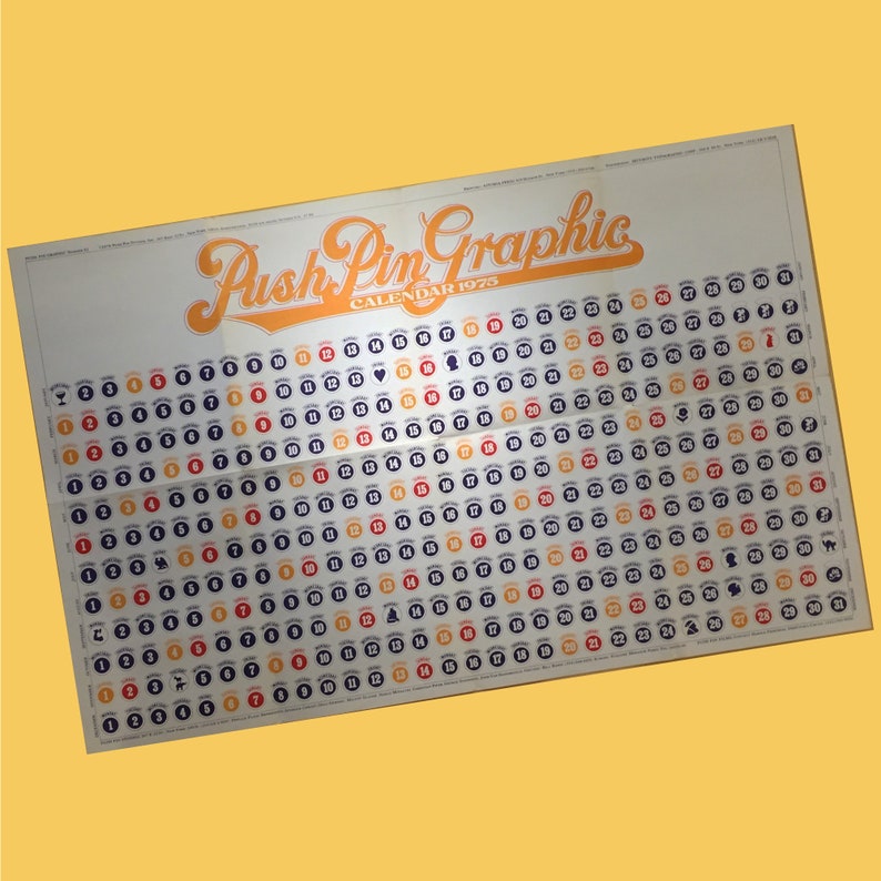 Rare 1974 Push Pin Studios Calendar. No. 61. 24 X 26 Inches. in Good ...