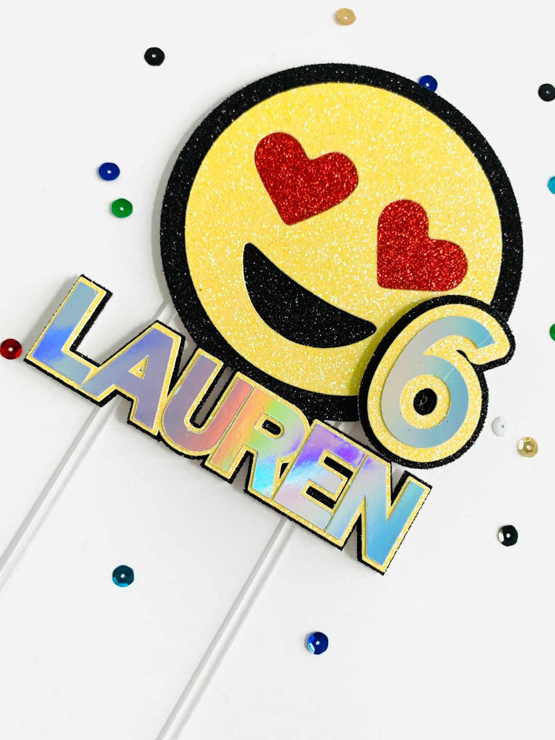 Personalised Emoji Themed Cake Topper With Name & Age With Matching ...