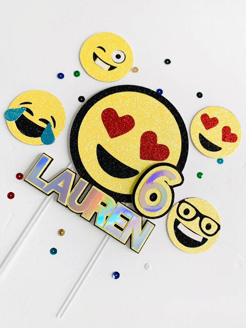 Personalised Emoji Themed Cake Topper With Name & Age With Matching ...