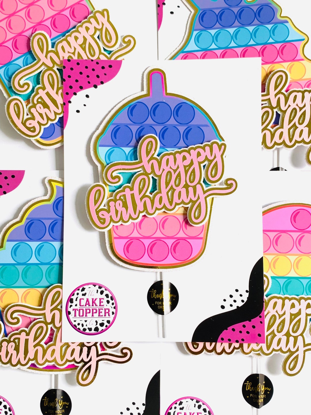 Popit Fidget Themed Happy Birthday Cake Toppers - Etsy