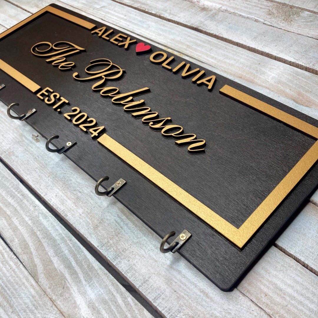 Personalized Family Name Wooden Key Holder - Engraved Entryway ...