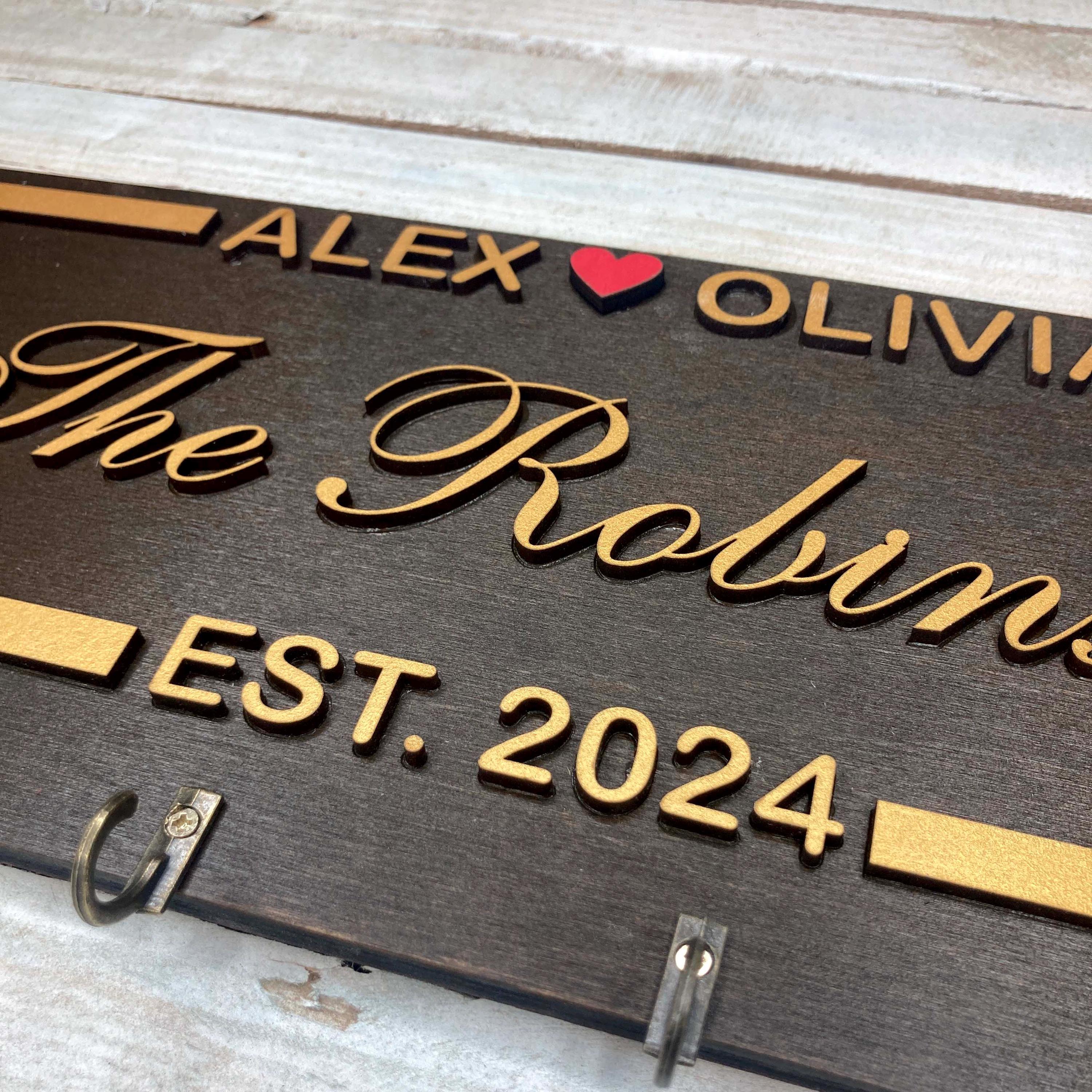 Personalized Family Name Wooden Key Holder - Engraved Entryway ...