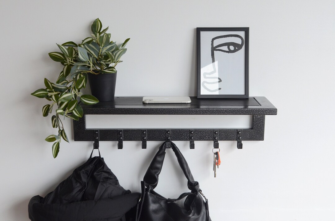 Industrial Metal Wall Mount Coat Rack With Hooks Unique Floating Coat ...