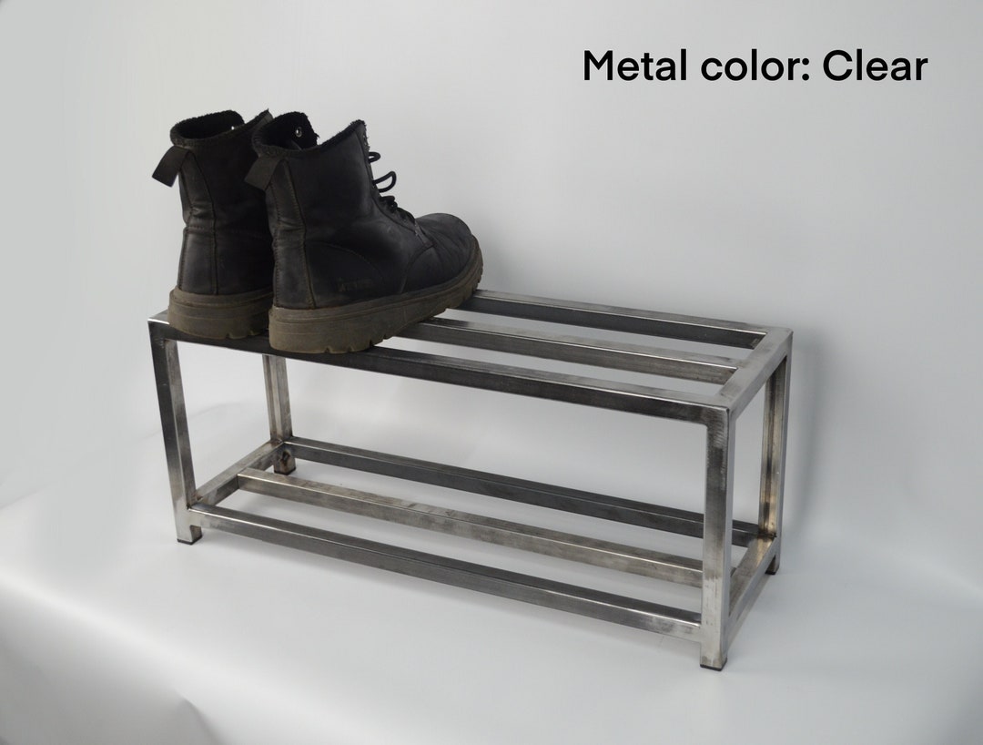 Entryway 2 Tier Metal Shoe Rack Black Shoe Stand Hallway 70s Custom ...