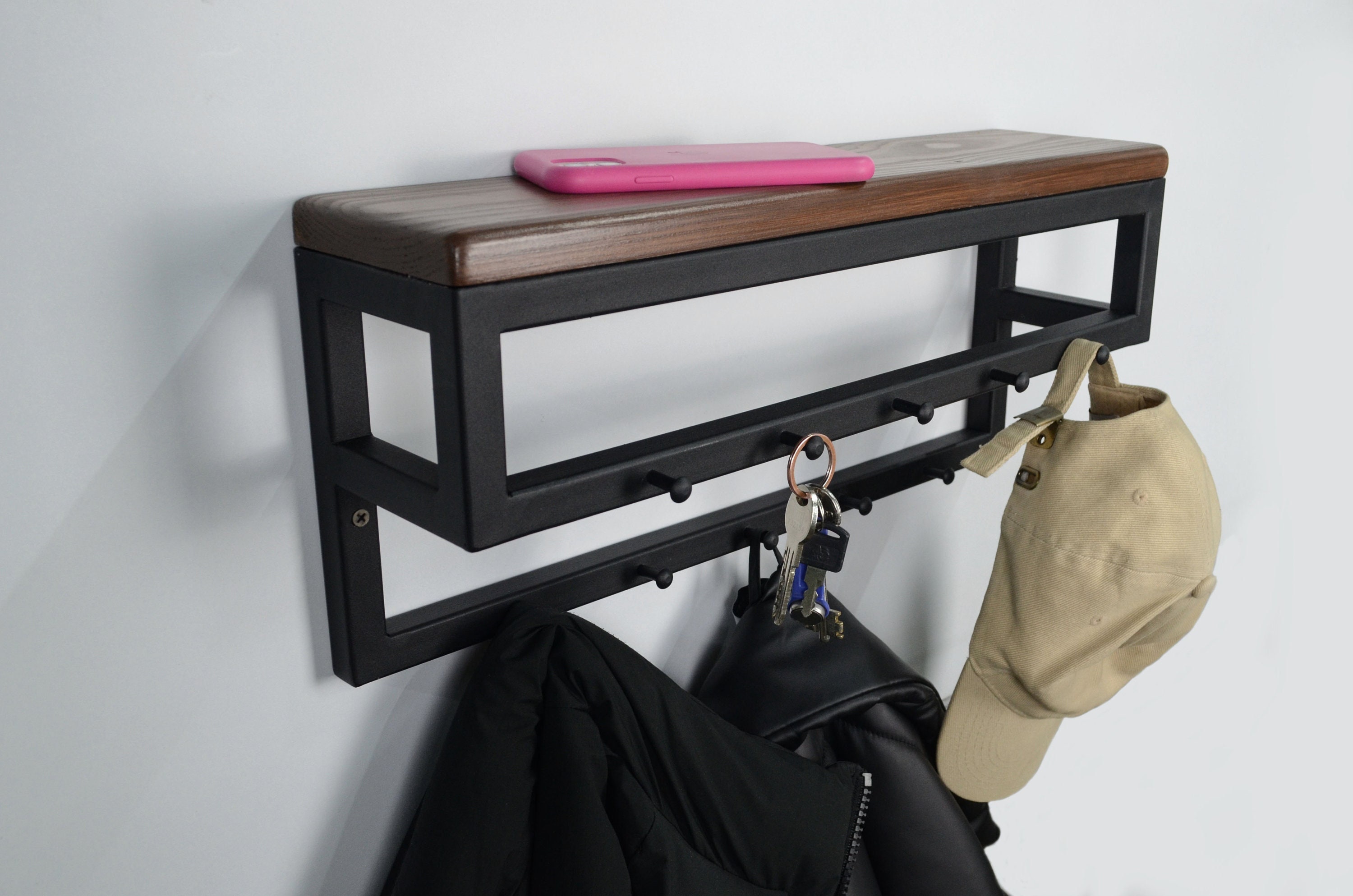 Metal Wall Mount Coat Rack With Shelf Wooden Clothing Hanger | Etsy