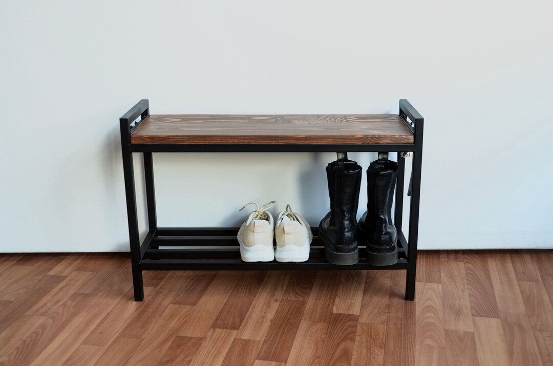 Industrial Entryway Metal Shoe Bench Modern Hooks for Umbrella ...