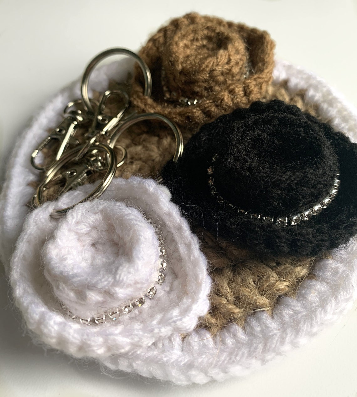 Crochet Rhinestone Cowboy Hat Keychain Cowboy Hat Keychain | Etsy