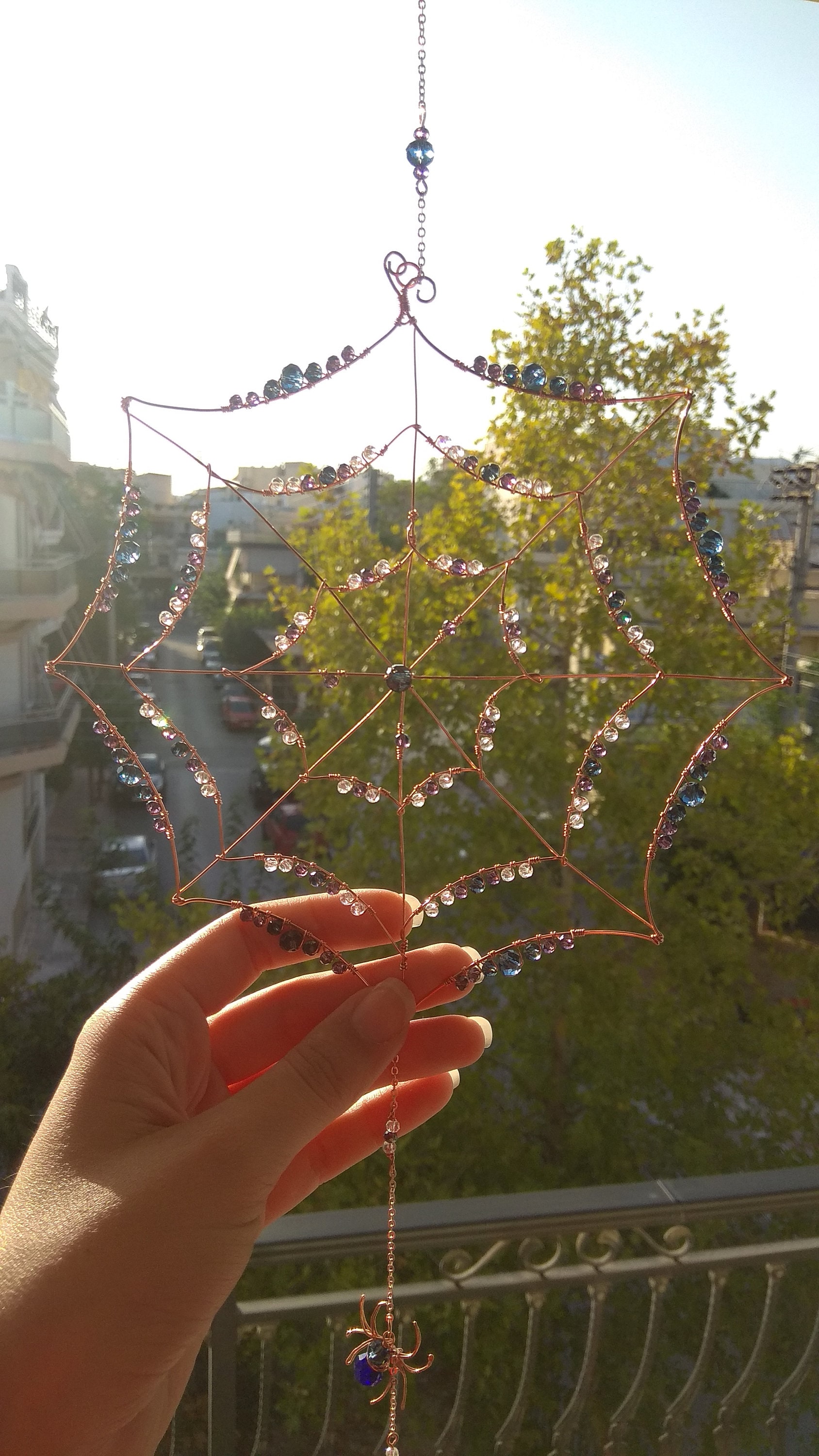 Halloween Wire Suncatcher, Spider Web, Spider Suncatcher, Copper Wire ...