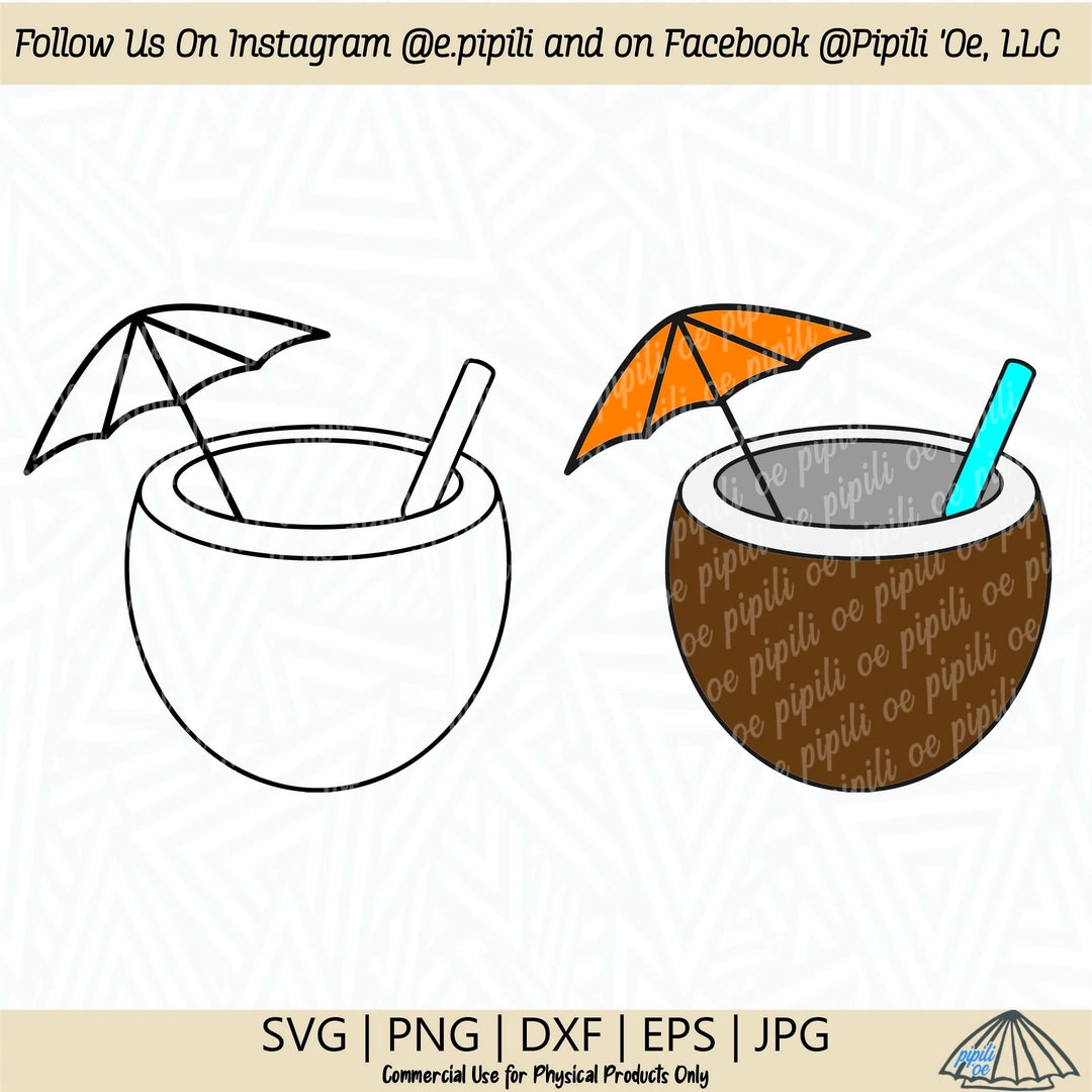 Coconut Tropical Drink SVG - Coconut With Umbrella SVG - Beach Drink ...