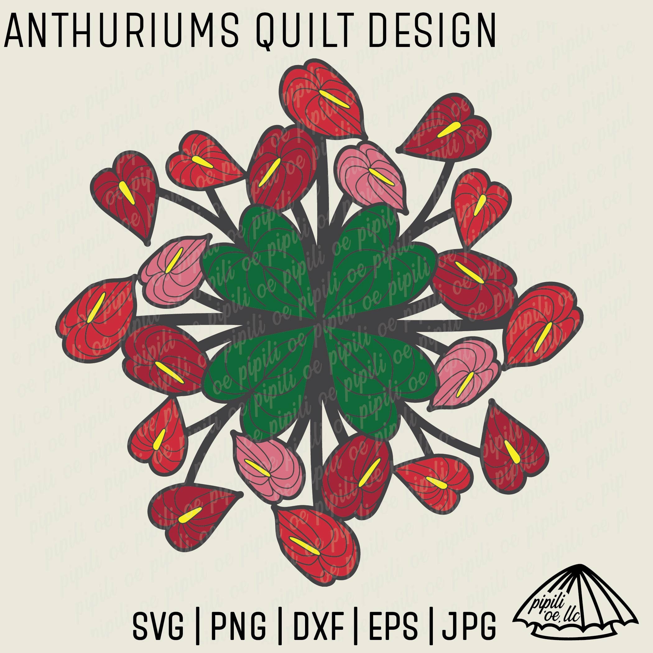 Anthurium Quilt Design SVG - Anthurium SVG - Hawaiian Quilt JPG ...