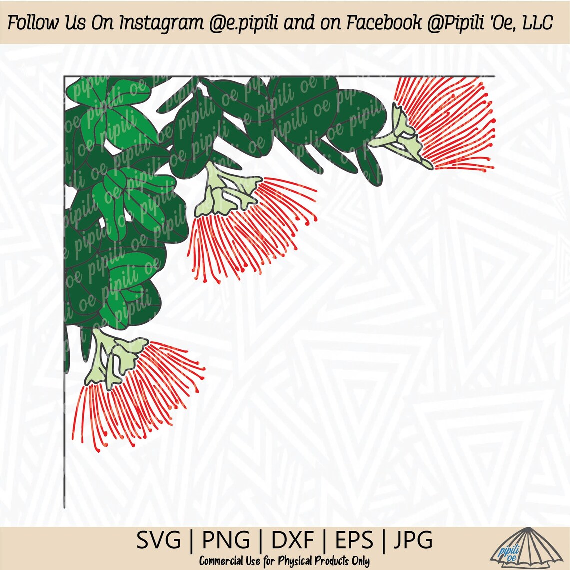 Ohia Lehua Corner Design SVG - Ohia Lehua Flower SVG - Hawaii Flower ...
