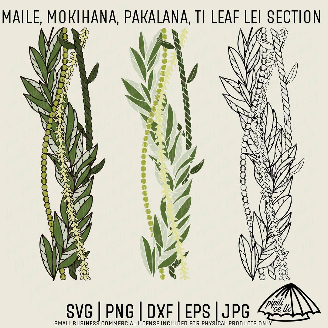 Maile, Mokihana, Pakalana, and Ti Leaf Lei Section SVG - Maile Lei SVG ...