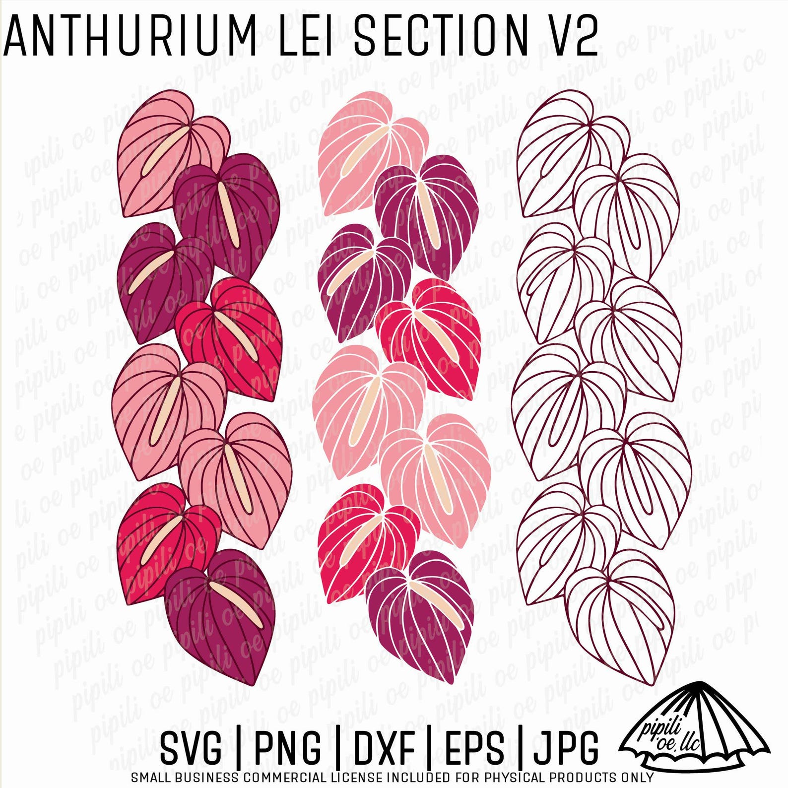 Anthurium Lei Section V2 SVG - Anthurium Clip Art PNG - Hawaii Flower ...