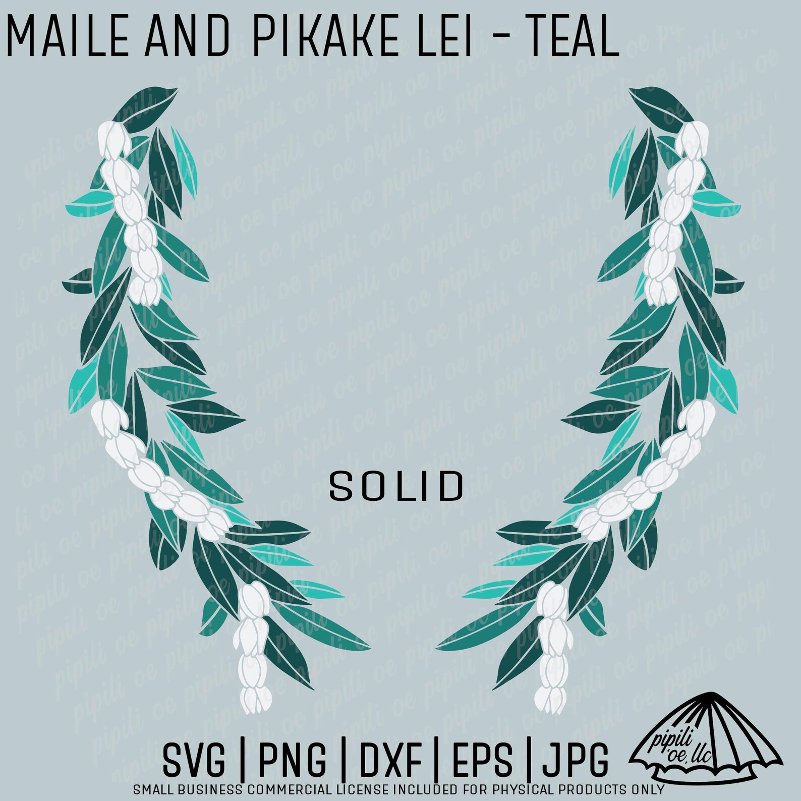 Maile and Pikake Lei SVG - Teal Colored Leaves - Hawaiian Lei Clip Art ...