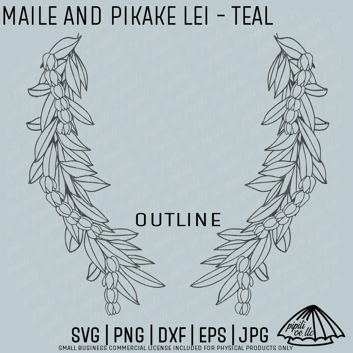 Maile and Pikake Lei SVG - Teal Colored Leaves - Hawaiian Lei Clip Art ...