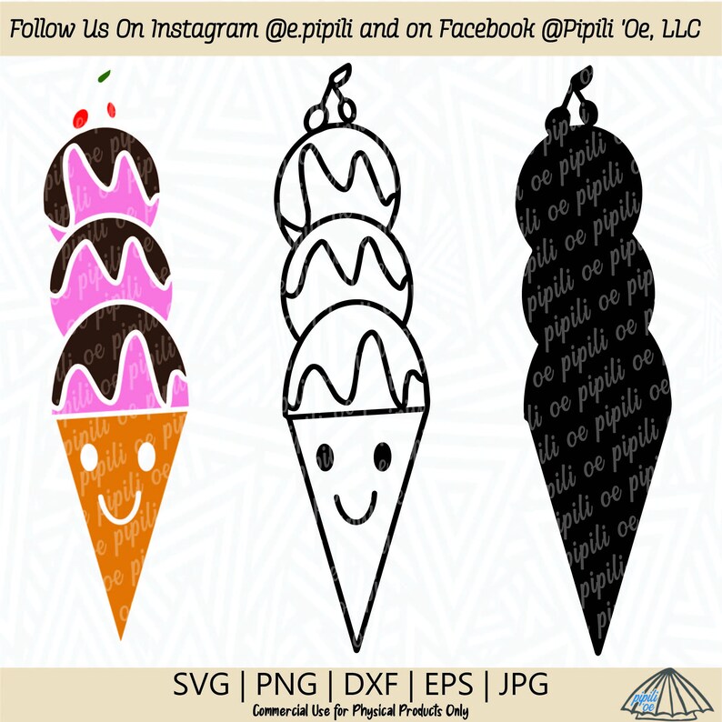 Triple Ice Cream Cone Svg Smiling Ice Cream Svg Ice Cream Etsy