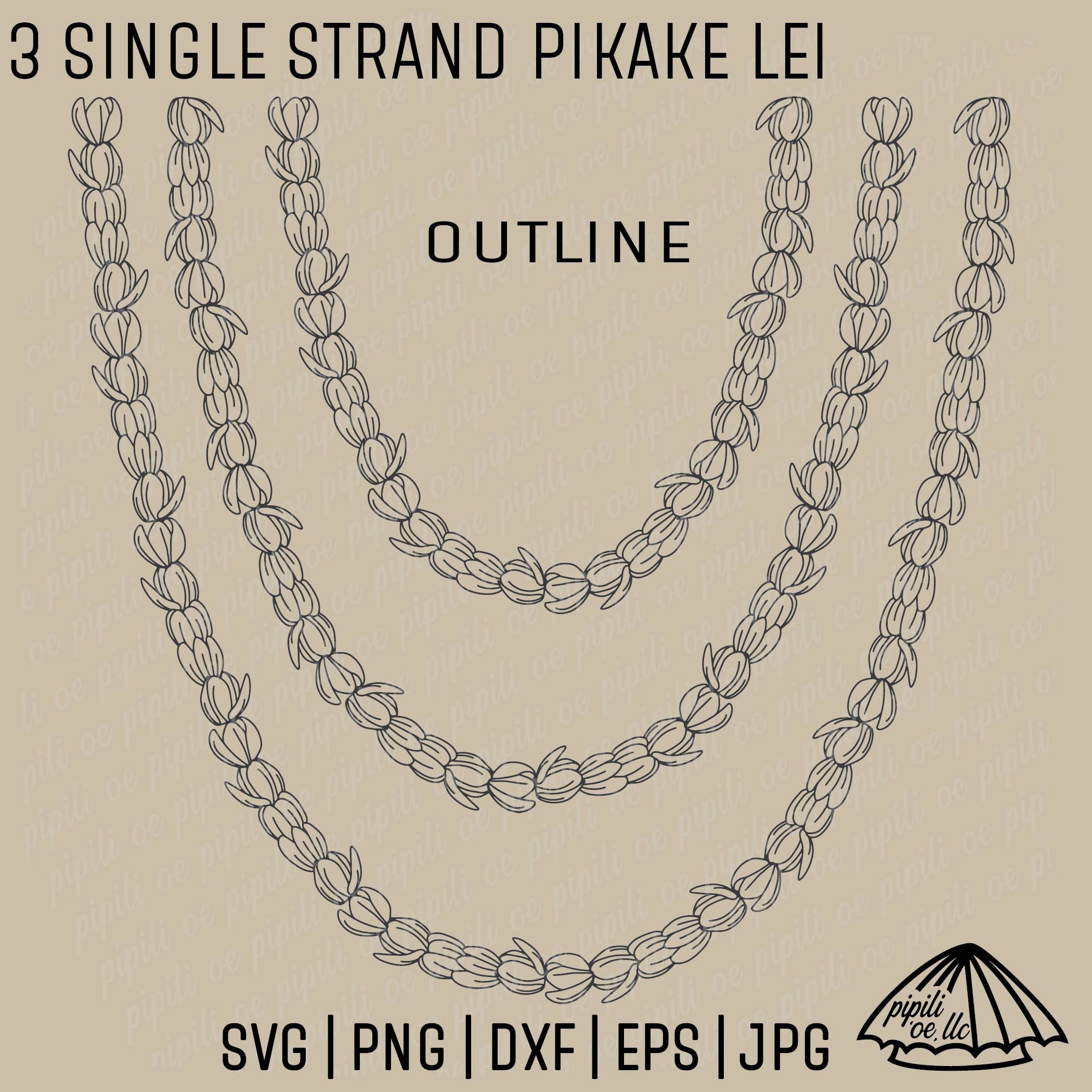 3 Single Strand Pikake Lei SVG - Pikake Lei Clip Art - Hawaii Lei PNG ...