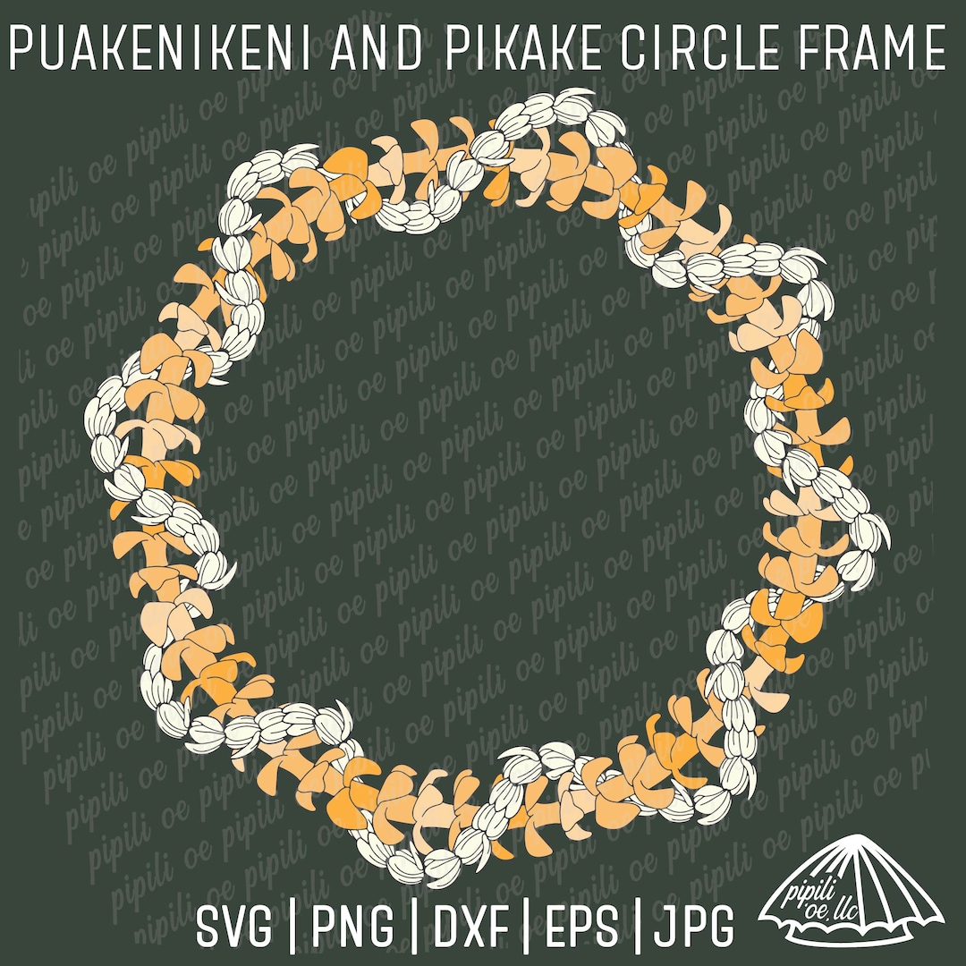 Puakenikeni and Pikake Lei Circle Frame SVG - Puakenikeni Lei SVG - Laser Engraving SVG - Hawaii ...