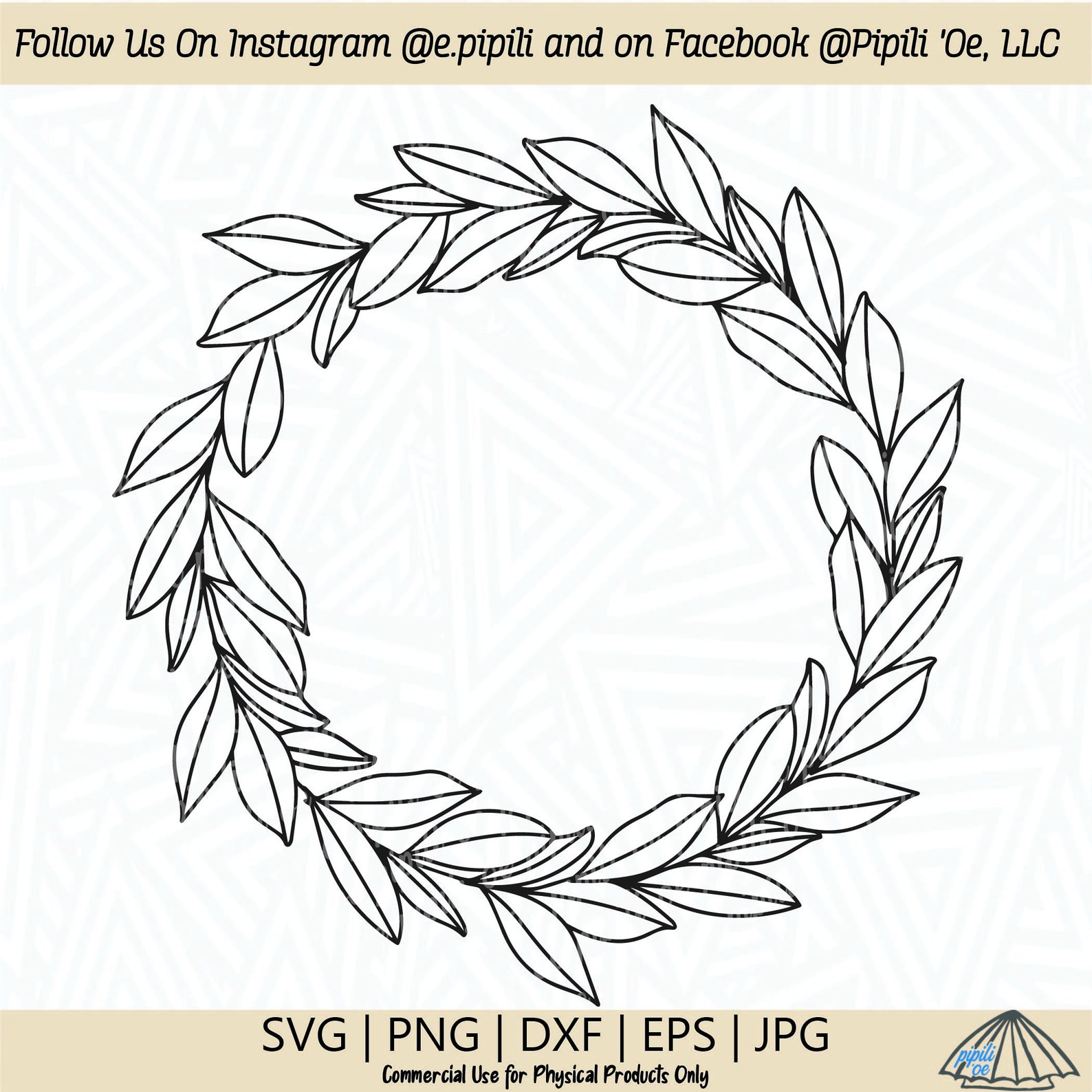 Single Maile Circle Frame SVG - Maile Wreath SVG - Wreath SVG - Digital ...