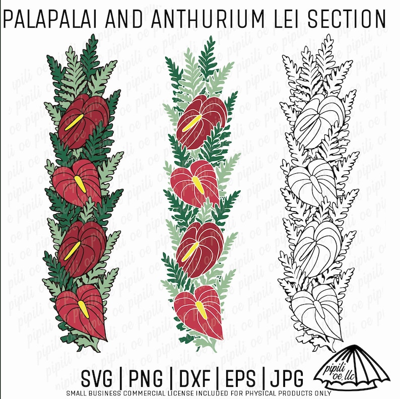 Palapalai and Anthurium Lei Section SVG - Palapalai Lei SVG - Anthurium ...