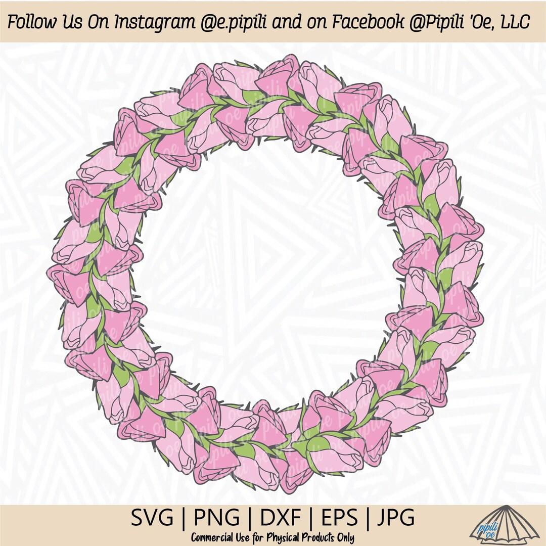 Lokelani Double Lei Circle Frame SVG - Pink Damask Rose SVG - Digital ...