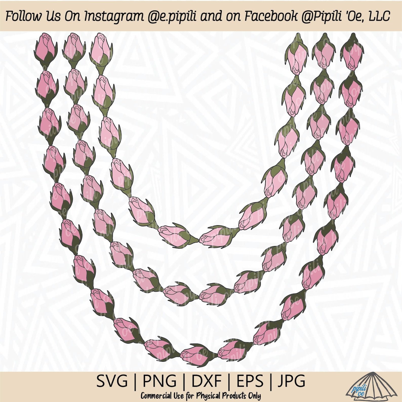 3 Single Lokelani Lei SVG - Pink Damask Rose SVG - Digital Download ...