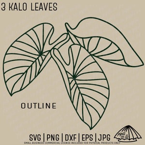 3 Kalo Leaves SVG - Kalo Leaf SVG - Hand Drawn Leaf SVG - Laser ...