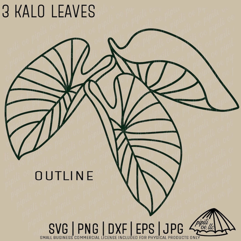 3 Kalo Leaves SVG - Kalo Leaf SVG - Hand Drawn Leaf SVG - Laser ...