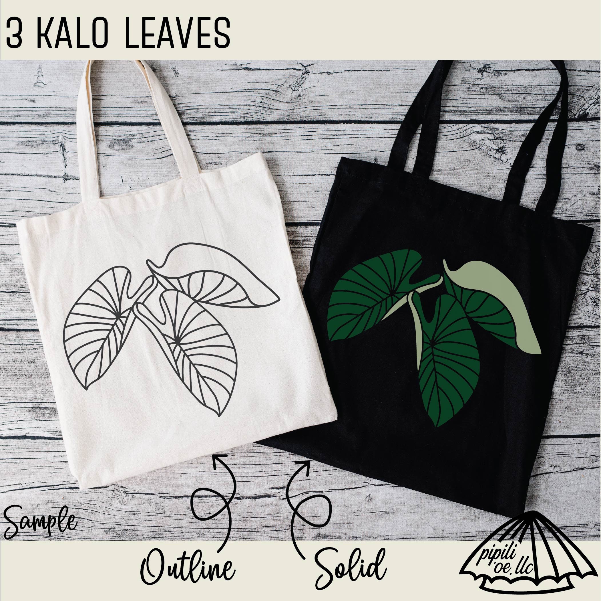 3 Kalo Leaves SVG - Kalo Leaf SVG - Hand Drawn Leaf SVG - Laser ...
