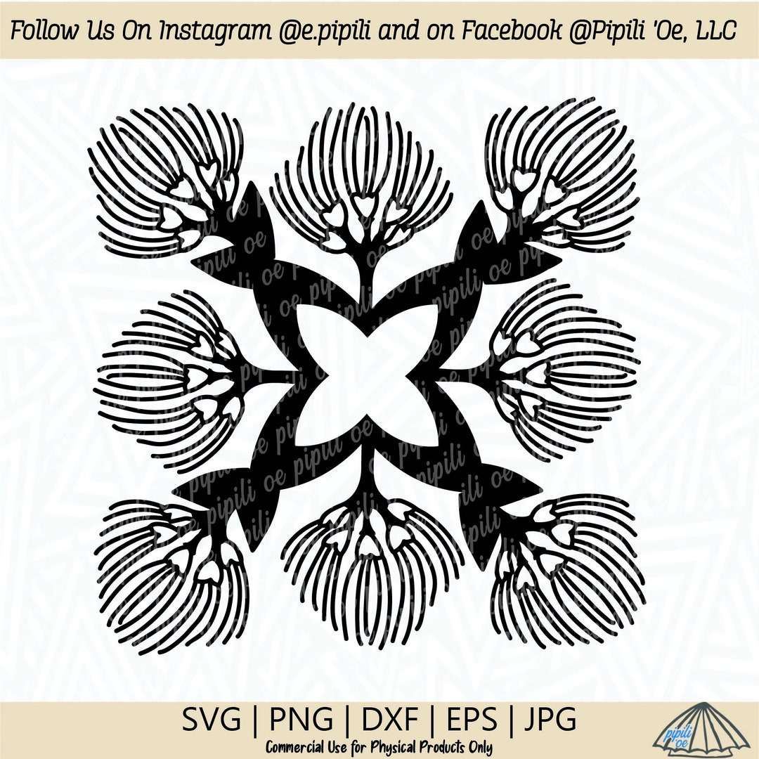 Ohia Lehua Quilt Design SVG - Hawaiian Quilt Inspired SVG - Ohia Lehua ...