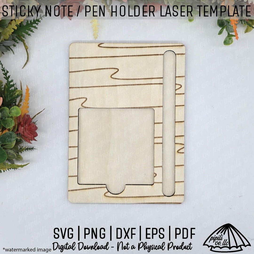 Sticky Note and Pen Holder Laser Cutter Template - Ocean Waves Design ...