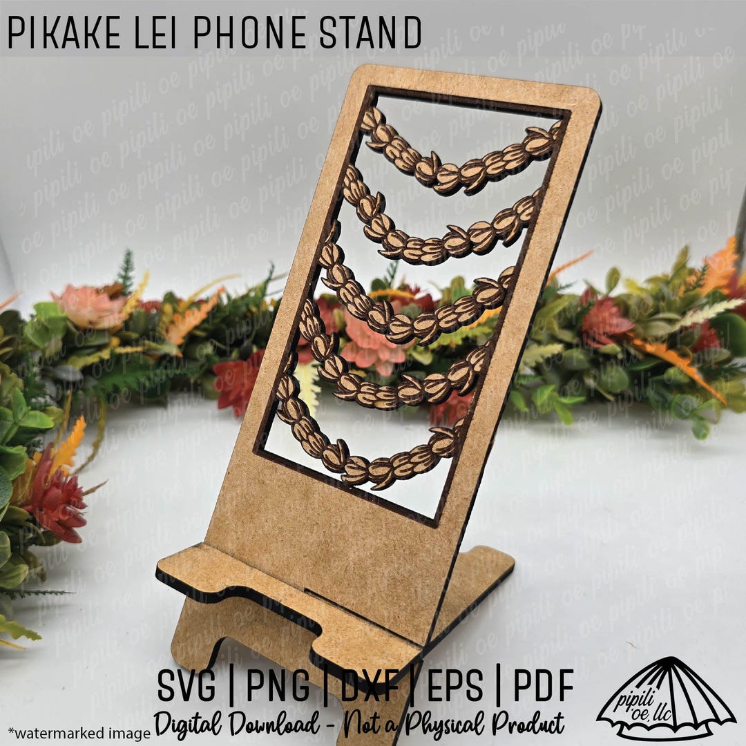 Pikake Lei Phone Stand Design SVG - Wood Phone Stand Laser Template SVG ...