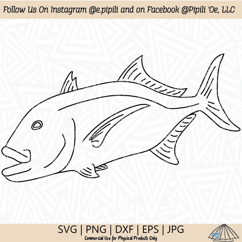 Ulua Line Art Giant Trevally SVG Fish SVG Ulua SVG - Etsy