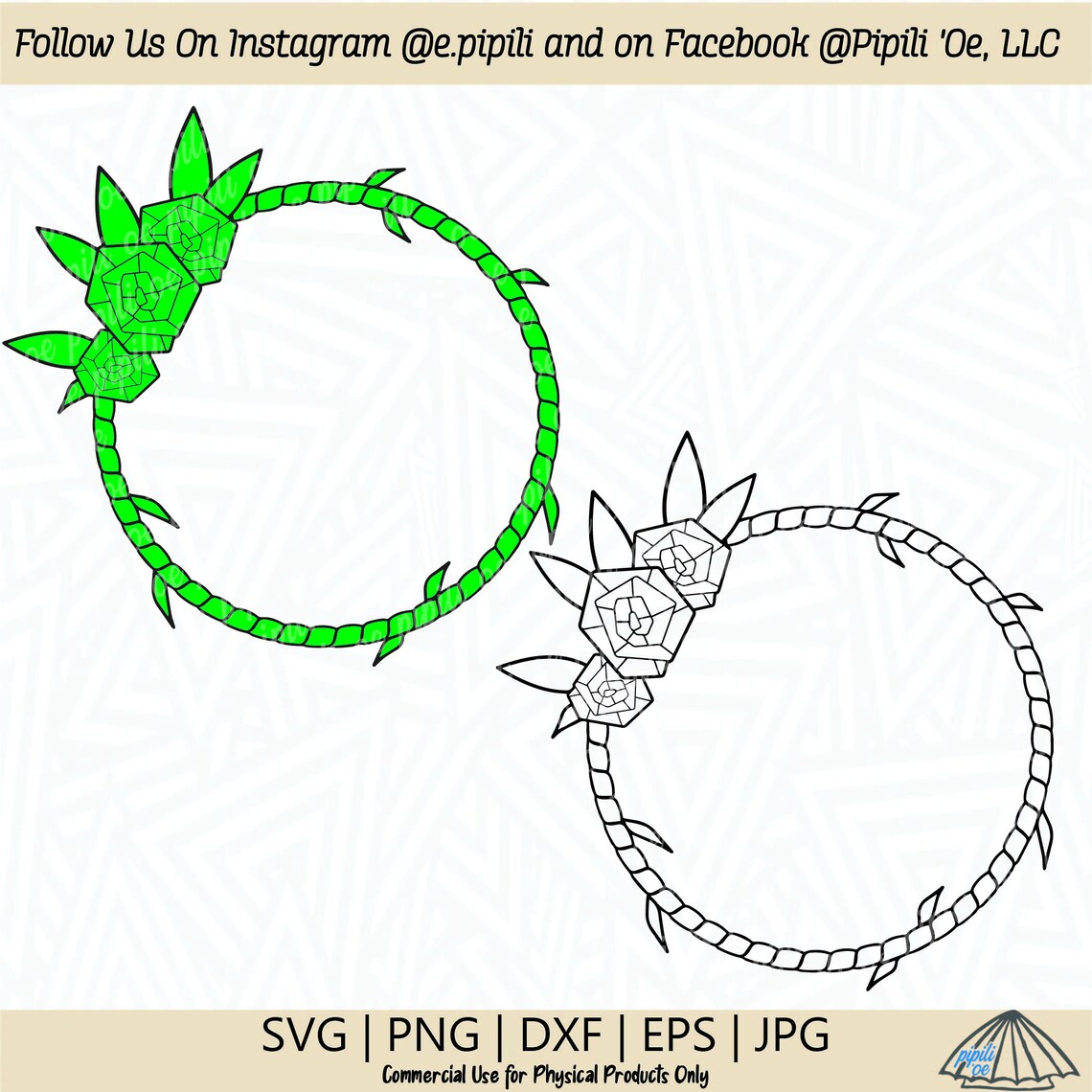 Ti-leaf Circle Frame With Roses SVG - Ti-leaf Roses SVG - Hawaii Lei ...