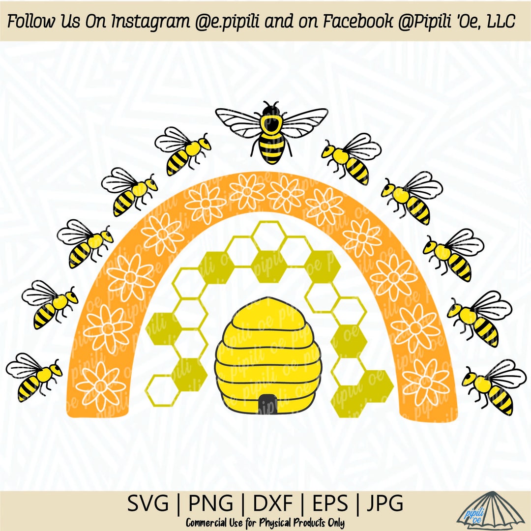 Bee BOHO Rainbow SVG - Bee Hive SVG - Honeycomb Svg - Honeybee Svg ...