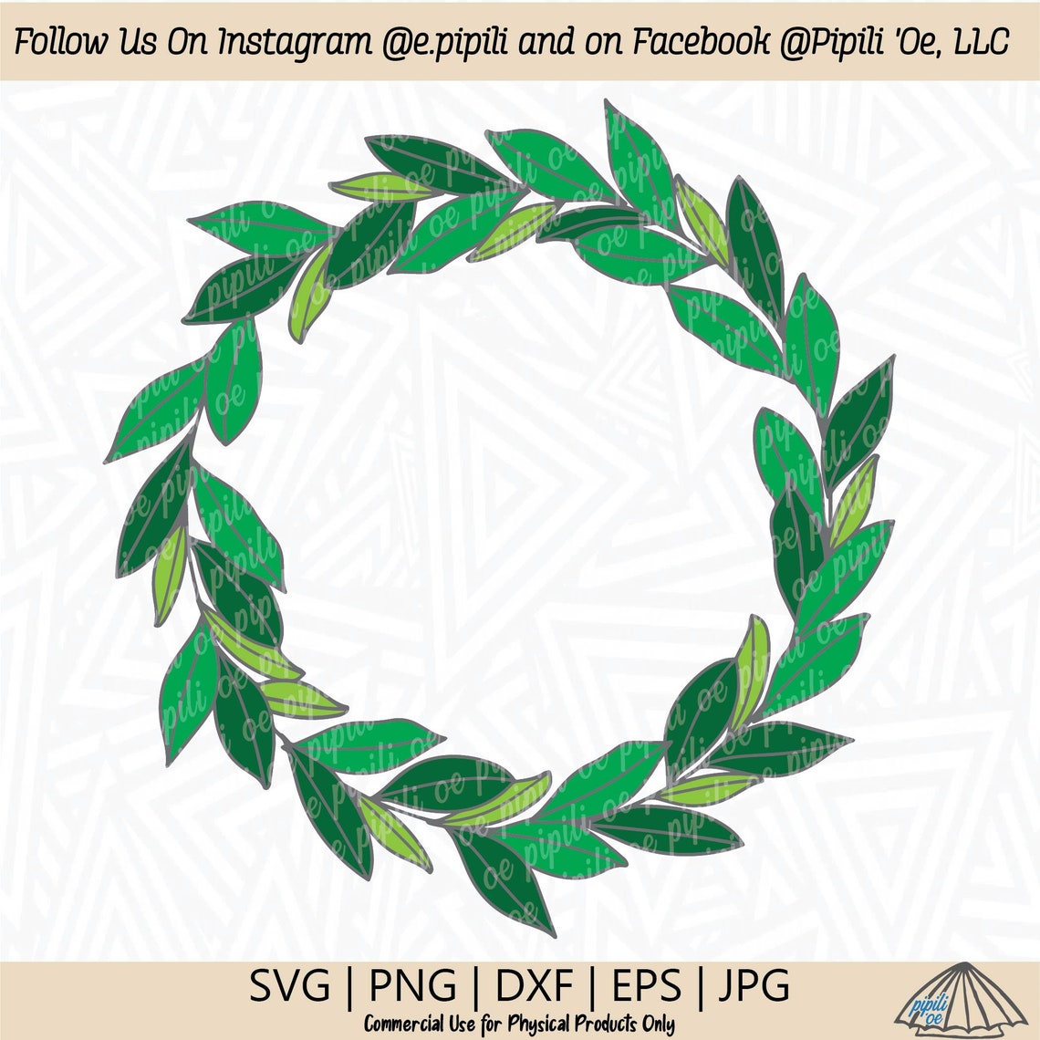 Single Maile Circle Frame SVG - Maile Wreath SVG - Wreath SVG - Digital ...