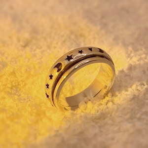 Moon and Stars Spinner Ring in Silver, Moon Ring, Star Ring, Celestial ...