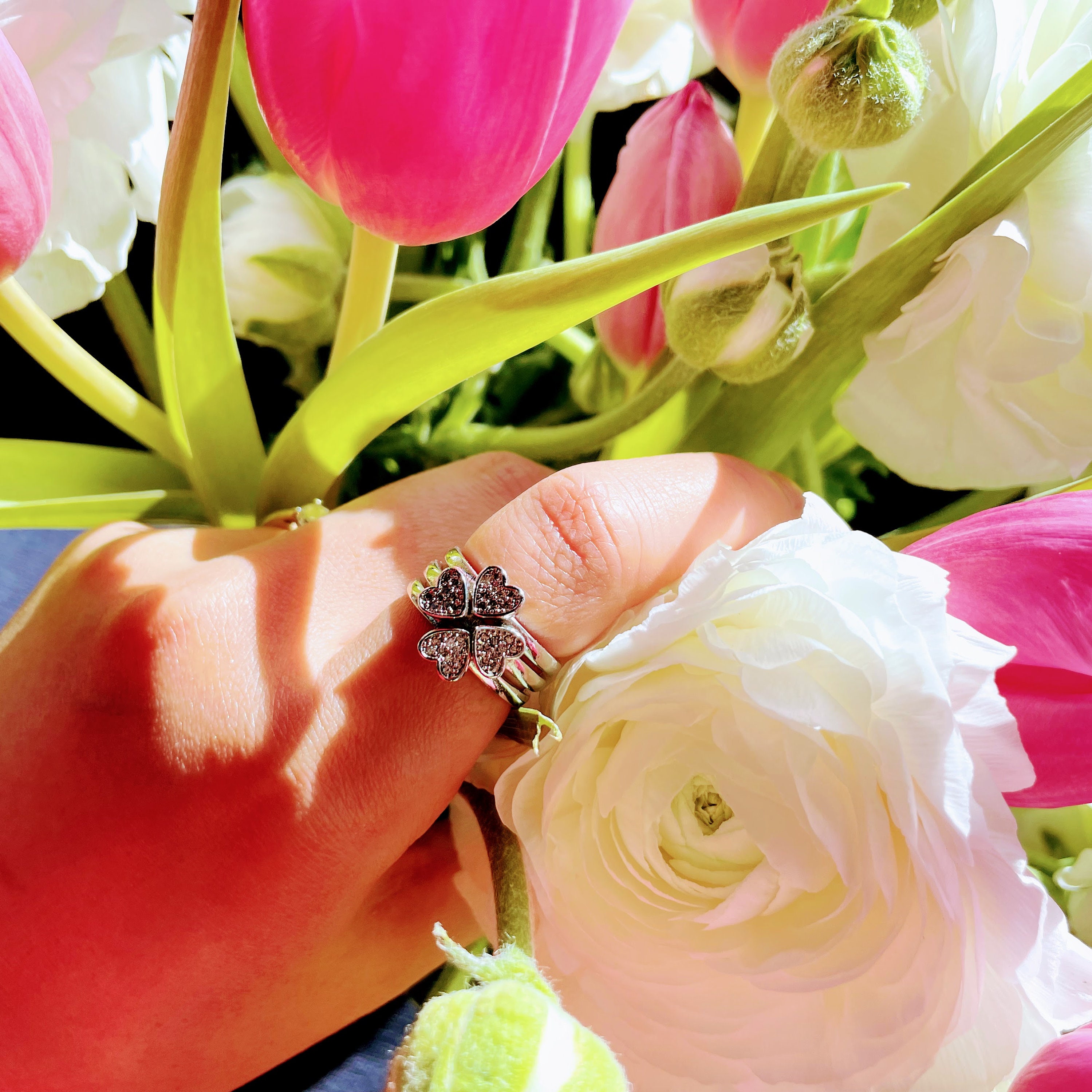 3PCS Stackable Heart Clover Ring Set, Heart Clover Open Ring, Adorned ...