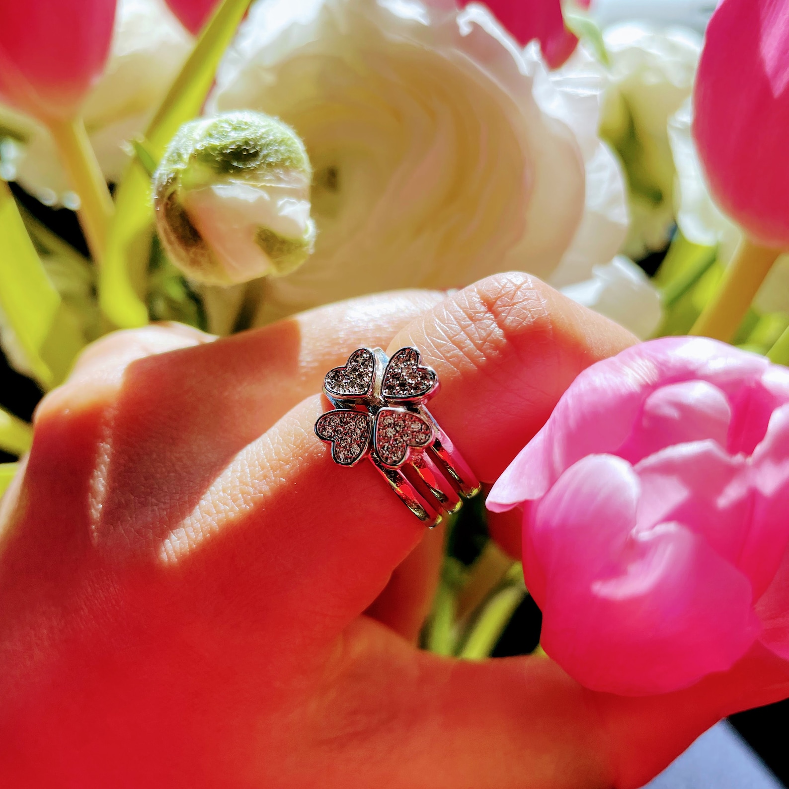 3PCS Stackable Heart Clover Ring Set, Heart Clover Open Ring, Adorned ...