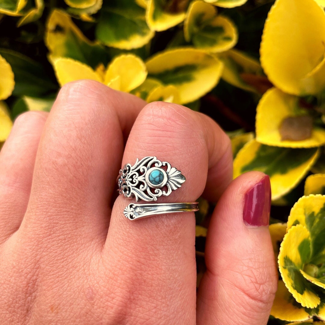 Spoon Ring With Turquoise Stone in Silver, Boho Ring, Stone Ring, Spoon ...