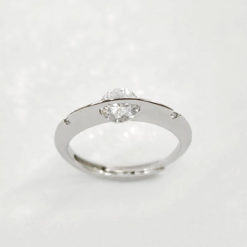 Floating Crystal Spinner Ring in Silver Plated Bras, Minimalist Fidget ...