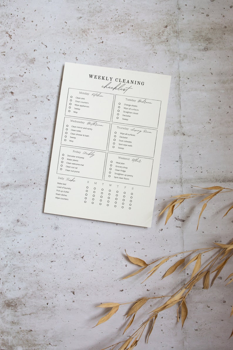 Editable Weekly Cleaning Checklist • Minimalist Cleaning Schedule ...