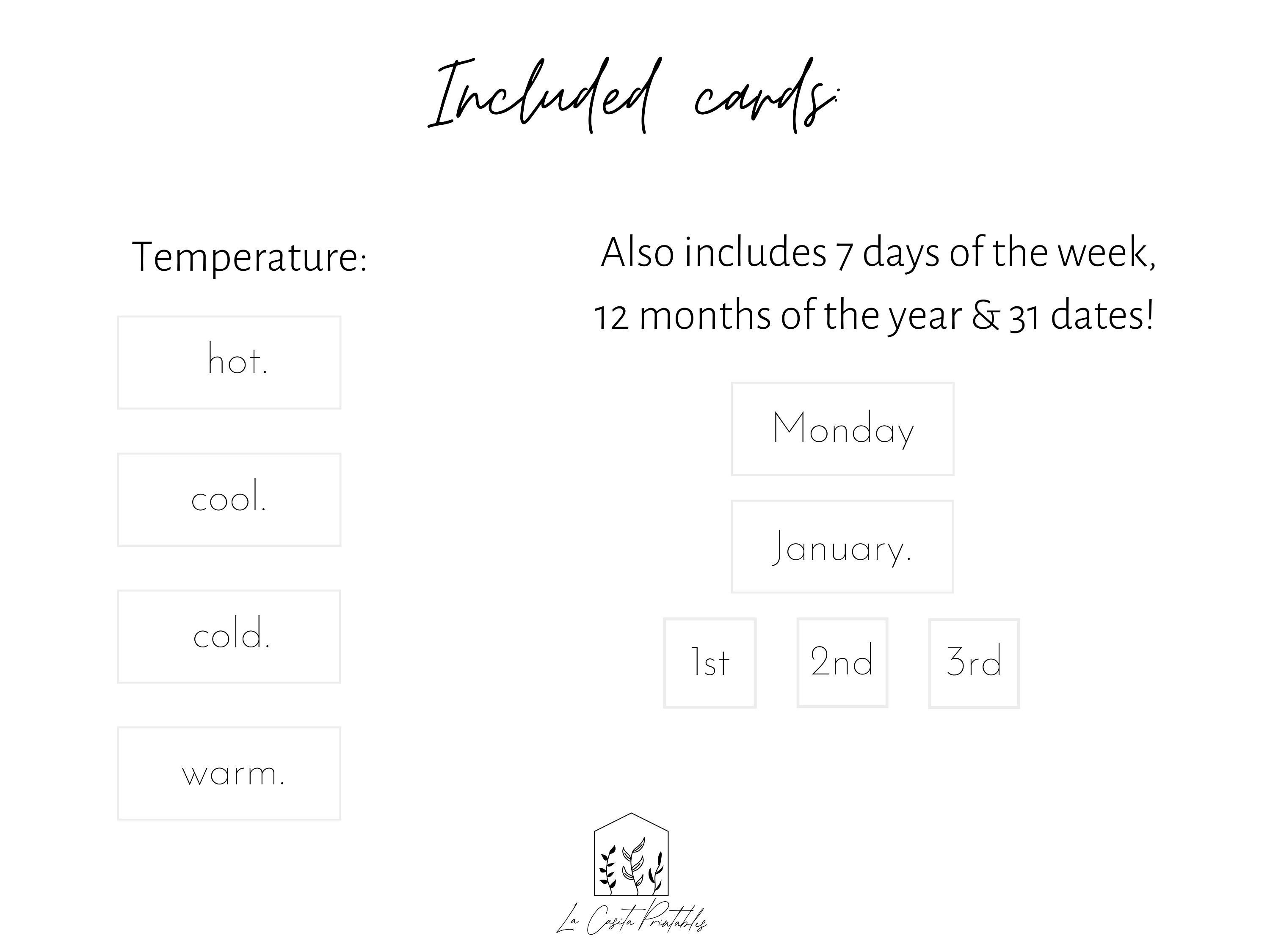 Morning Board • Weather Chart • Montessori Calendar • Perpetual ...