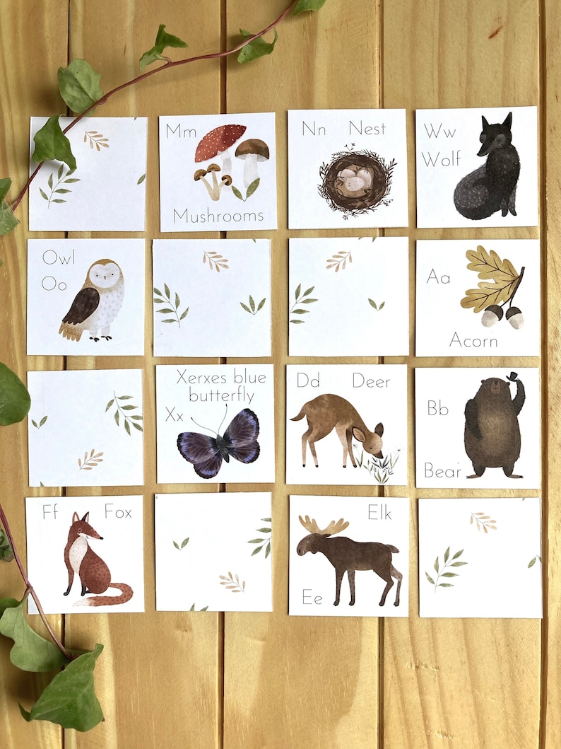 Woodland Animals Memory Match Game Printable Alphabet Game Homeschool ...